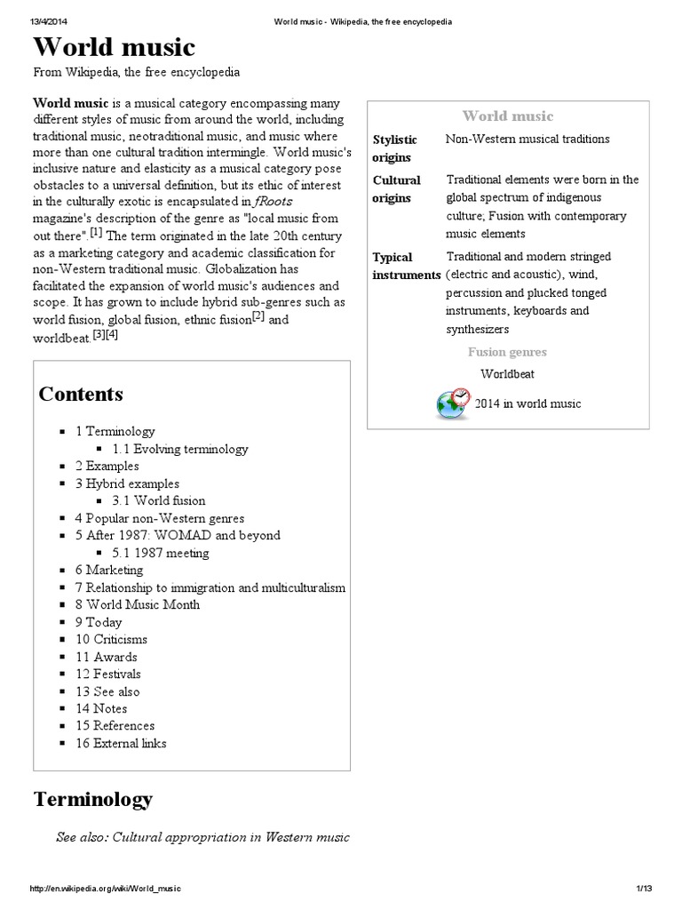 World Music - Wikipedia, The Free Encyclopedia | PDF | Performing Arts ...