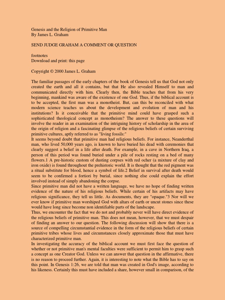 Genesis and The Religion of Primitive Man | PDF | God | Prayer