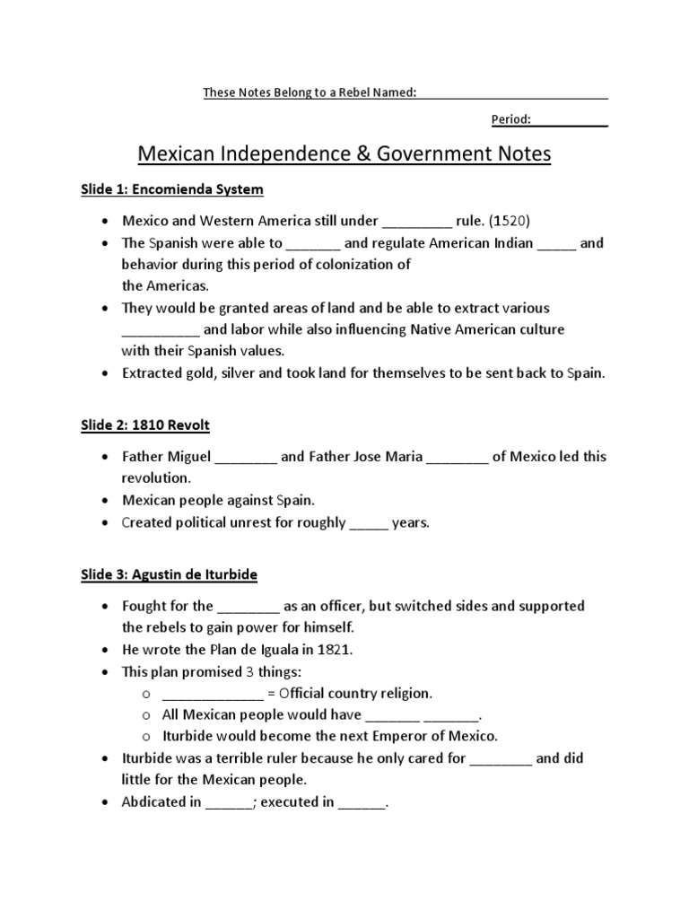 Mexicos Independence Government History Noteguide | PDF | Mexico | 2nd ...