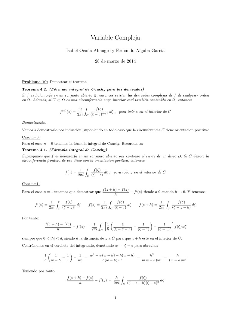 Formula Integral de Cauchy para Las Derivadas | PDF | Análisis complejo | Integral