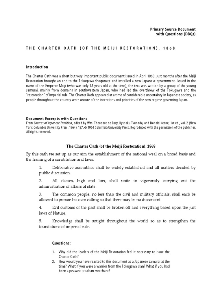 Charter Oath 1868 | PDF | Empire Of Japan | East Asia