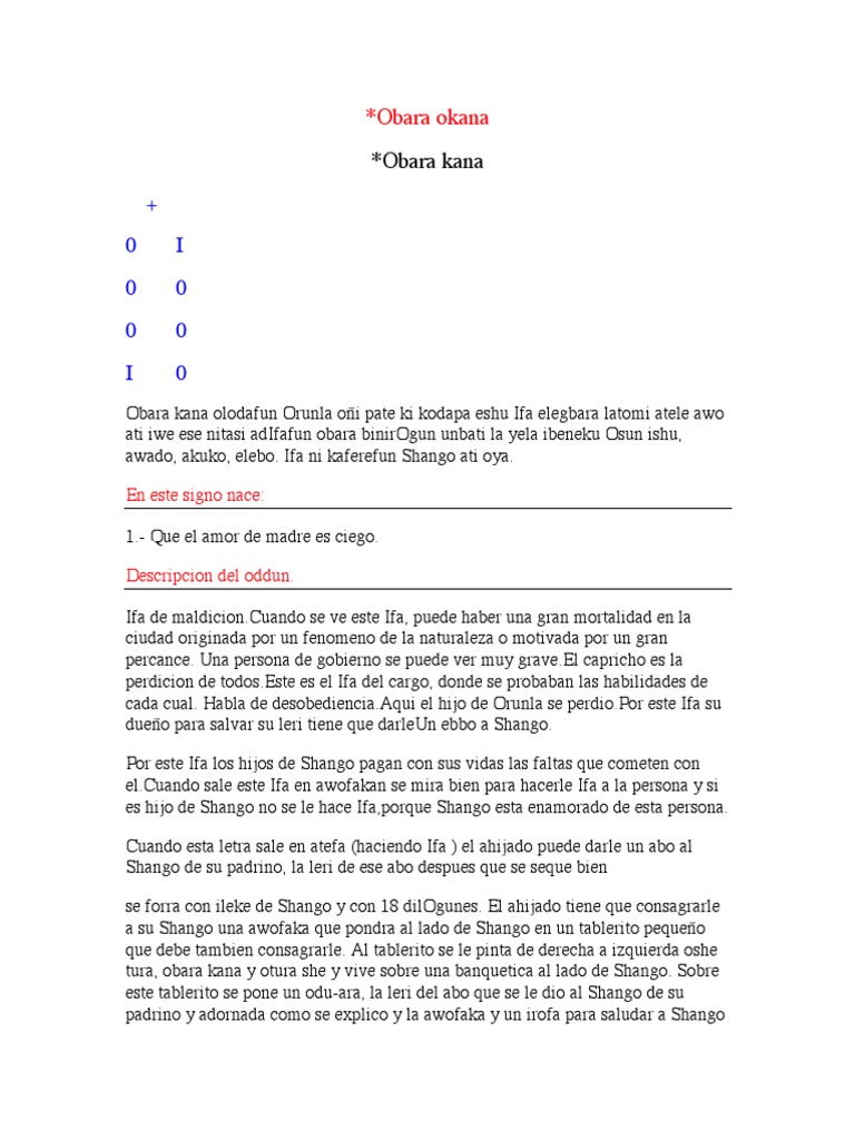 Obara Okana (La Escuela de IFA) | PDF | Santeria | Religión y creencia