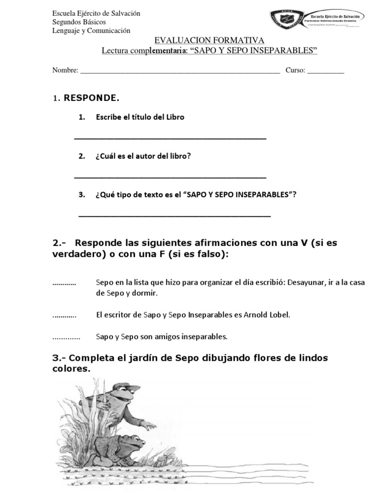 Prueba Sapo y Sepo Inseparables | PDF