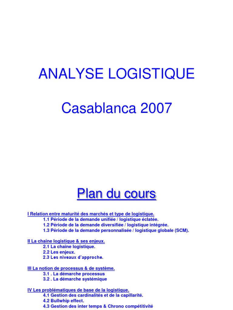 Cours Analyse Logistique | PDF | Logistique | Distribution (Affaires)