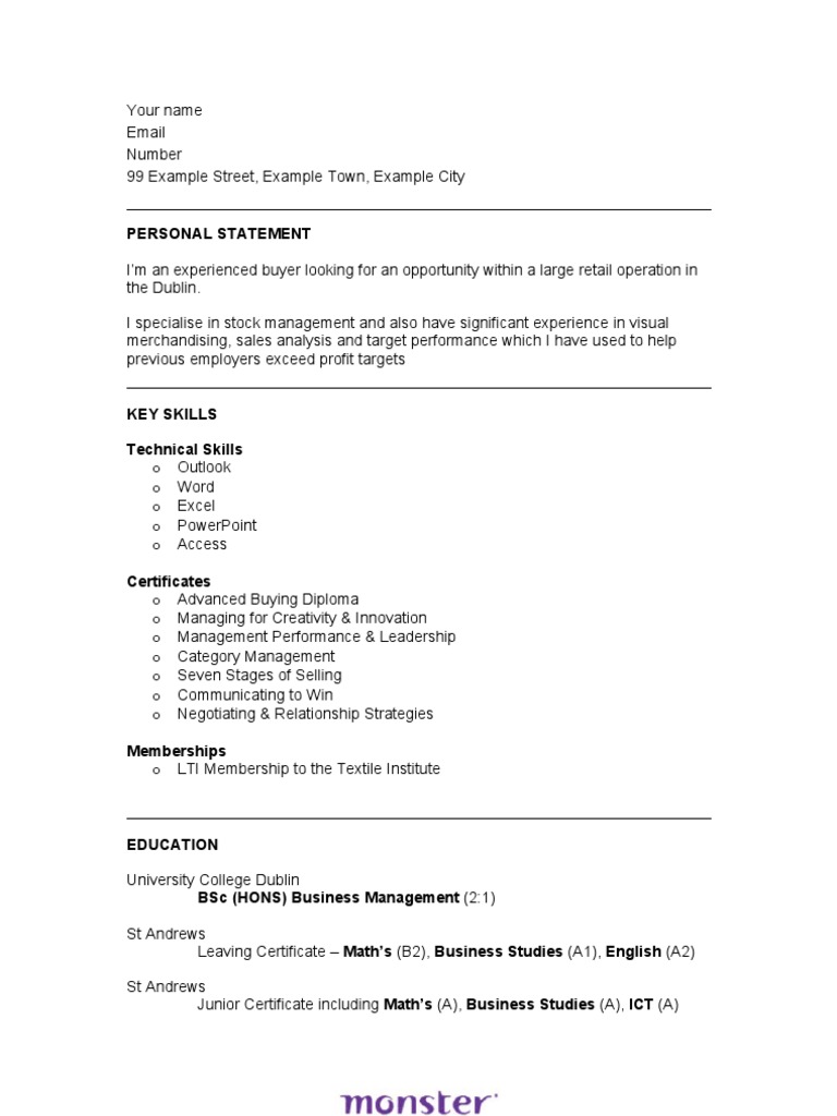 Experienced Retail Buyer CV Template | PDF | Retail | Merchandising