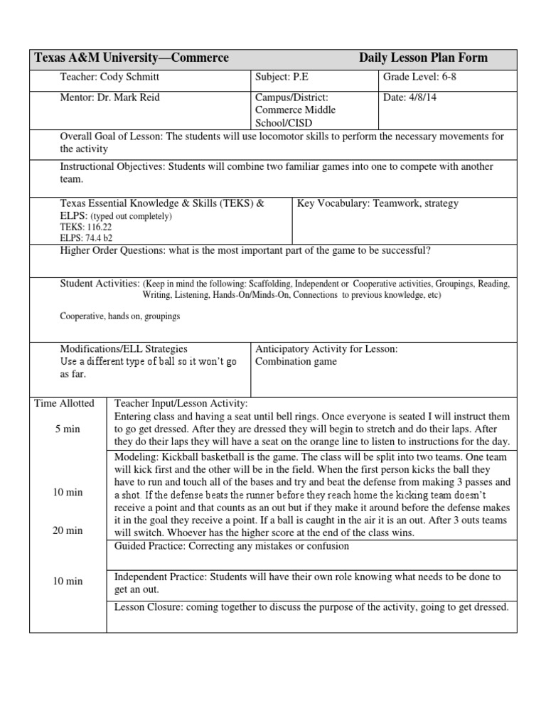 Lesson Plan Middle School | PDF | Lesson Plan | Applied Psychology