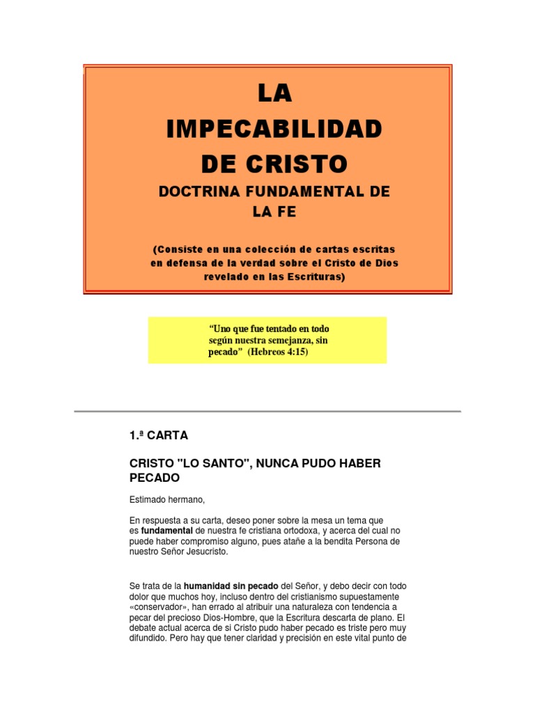 La Impecabilidad de Cristo | PDF | Pecado | Jesús