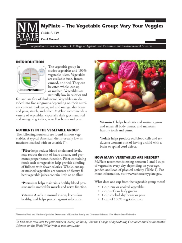 Myplate - The Vegetable Group: Vary Your Veggies: Guide E-139 | PDF ...