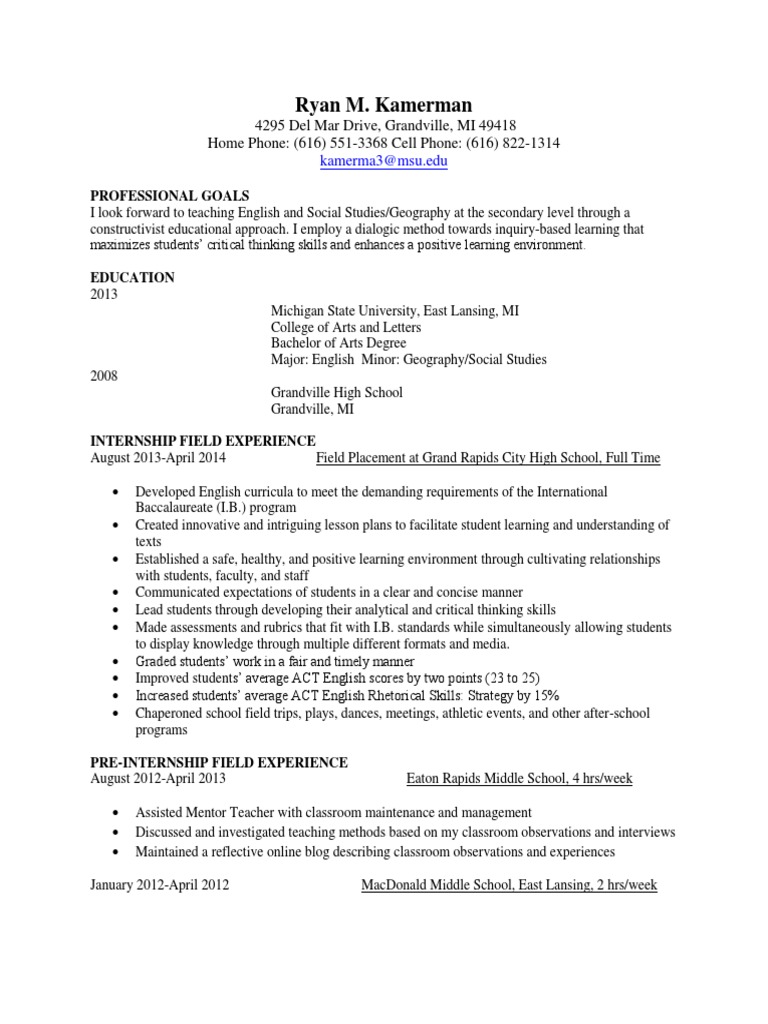 Kamerman Resume | PDF | Michigan State University | Tutor