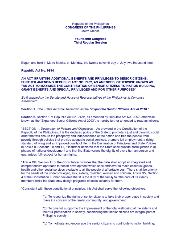 Republic Act No. 9994 - Expanded Senior Citizens Act | Value Added Tax ...
