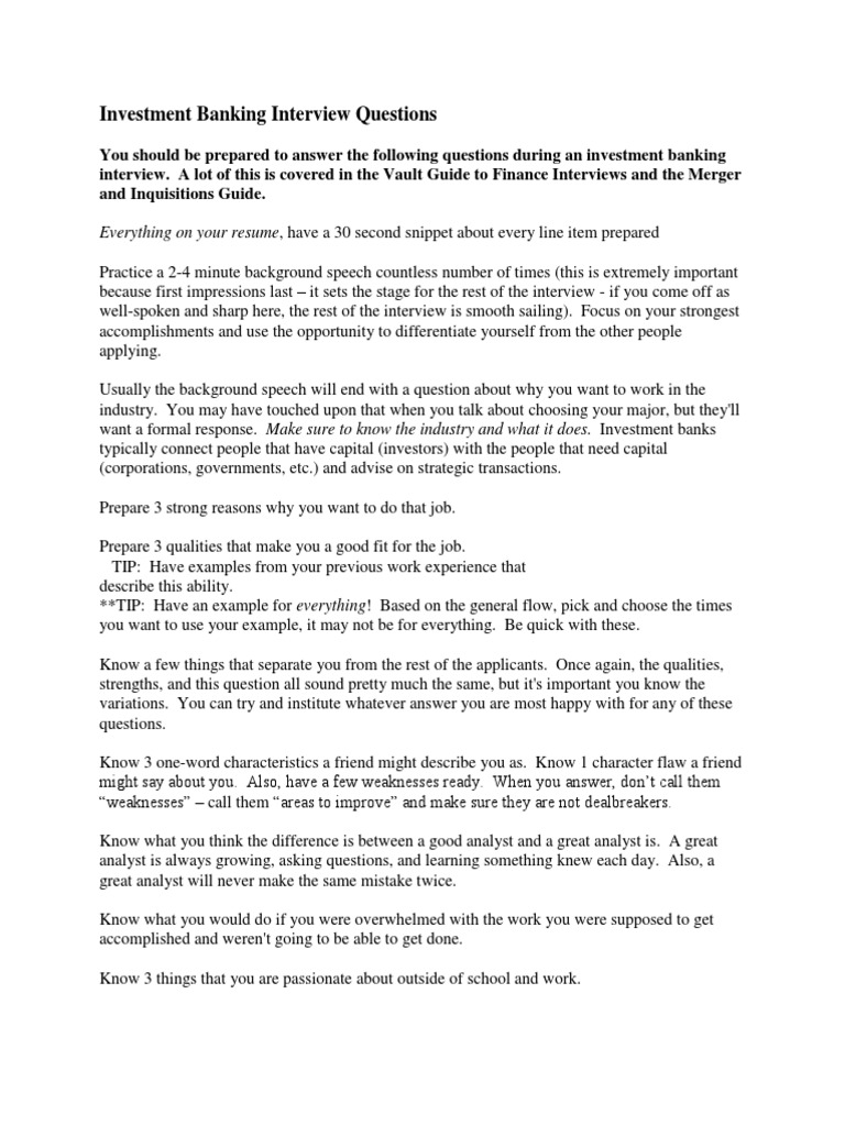 Investment Banking Interview Questions Pdf Discounted Cash Flow