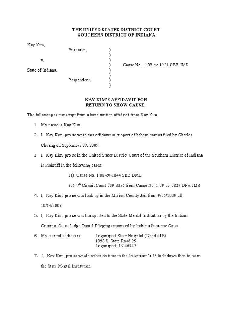 Kay's Affidavit To Show Cause | PDF | Pro Se Legal Representation In ...