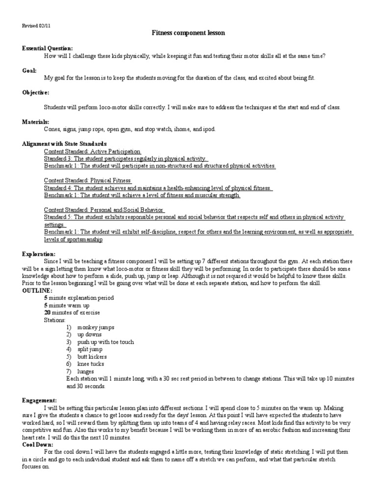 Fitness Lesson Plan | PDF | Physical Fitness | Lesson Plan