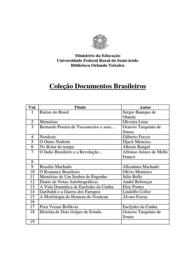 Coleção Documentos Brasileiros | PDF | Brasil | Rio de Janeiro