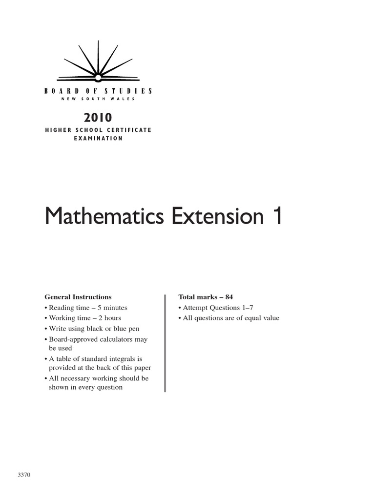 2010 HSC Exam Mathematics Extension 1 | PDF