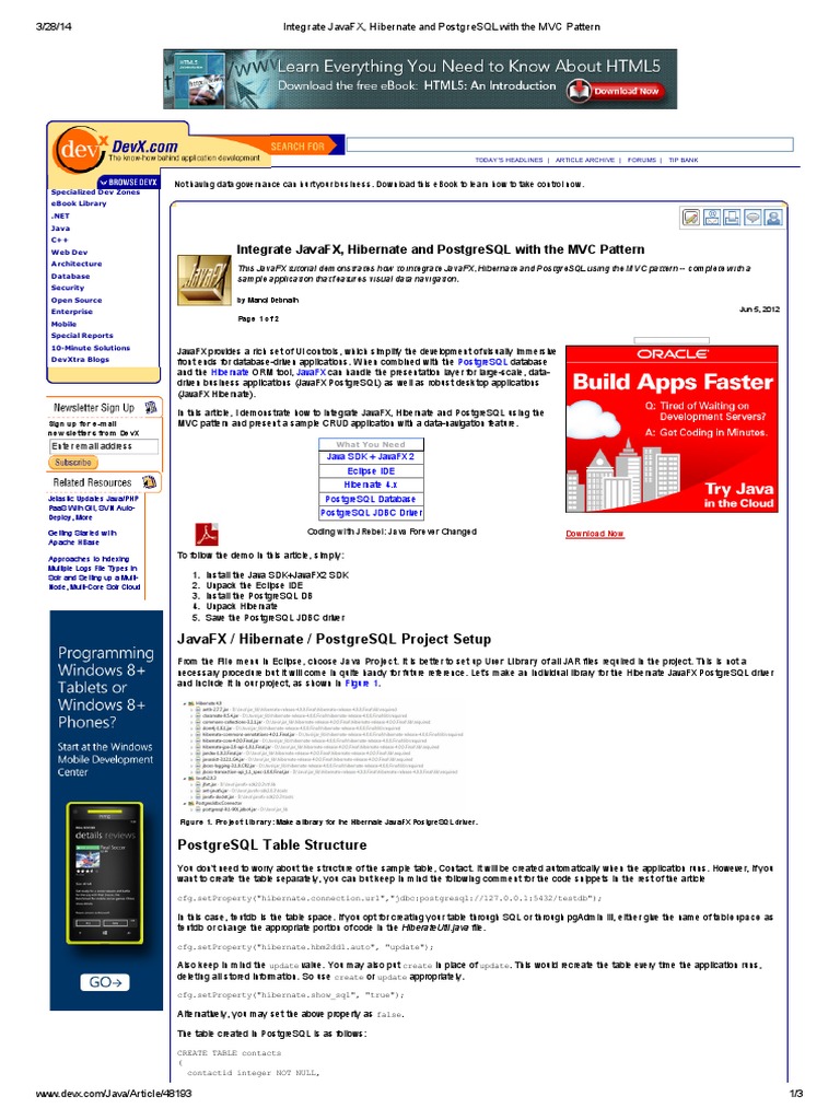 Integrate Javafx Hibernate And Postgresql With The Mvc Pattern Pdf Postgre Sql Data