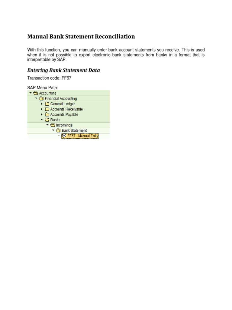 FF67 - Manual Bank Statement Reconciliation | PDF
