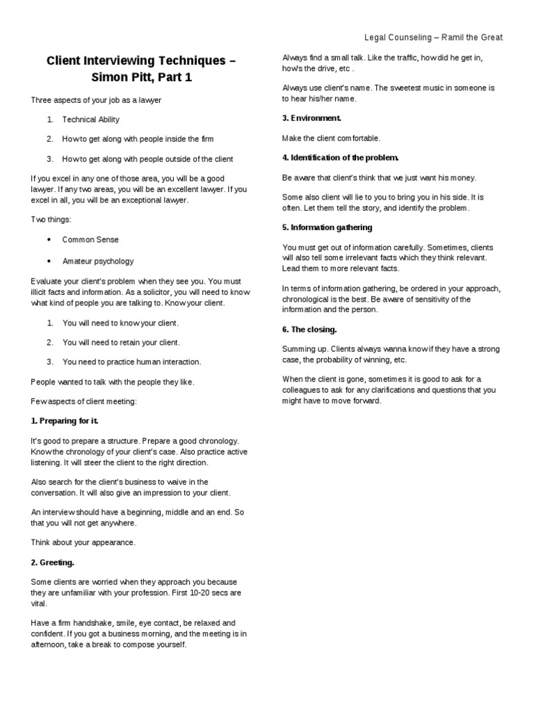 Client Interviewing Techniques | Download Free PDF | Psychology ...
