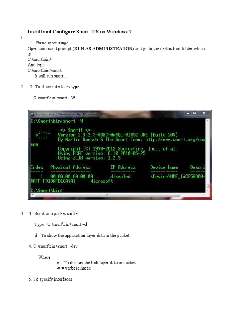 Install And Configure Snort Ids On Windows 7 Pdf Command Line Interface Computer File 2960
