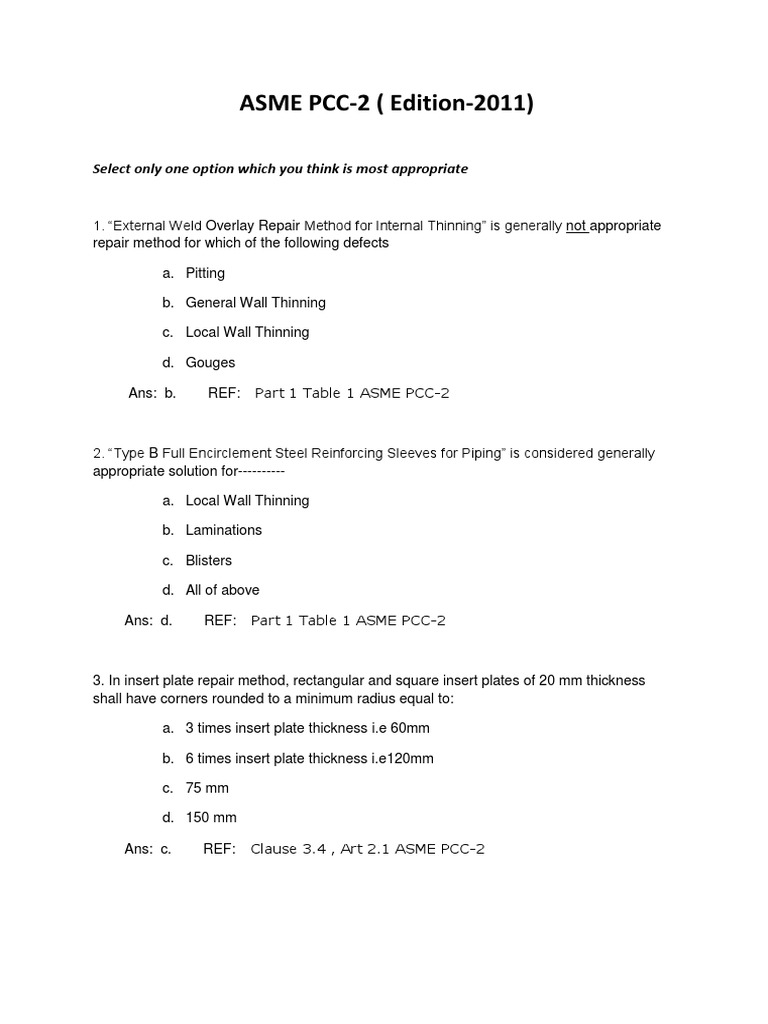 Final Quiz - Asme Pcc-2 | PDF | Pipe (Fluid Conveyance) | Welding