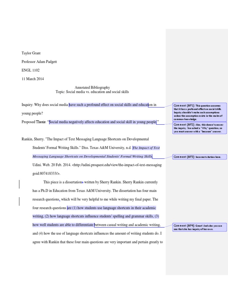 annotated bibliography with comments | Social Networking Service ...