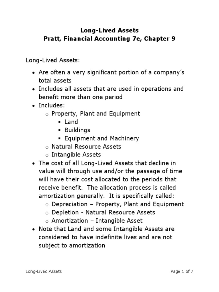 Long-Lived Assets Pratt, Financial Accounting 7e, Chapter 9 | PDF ...