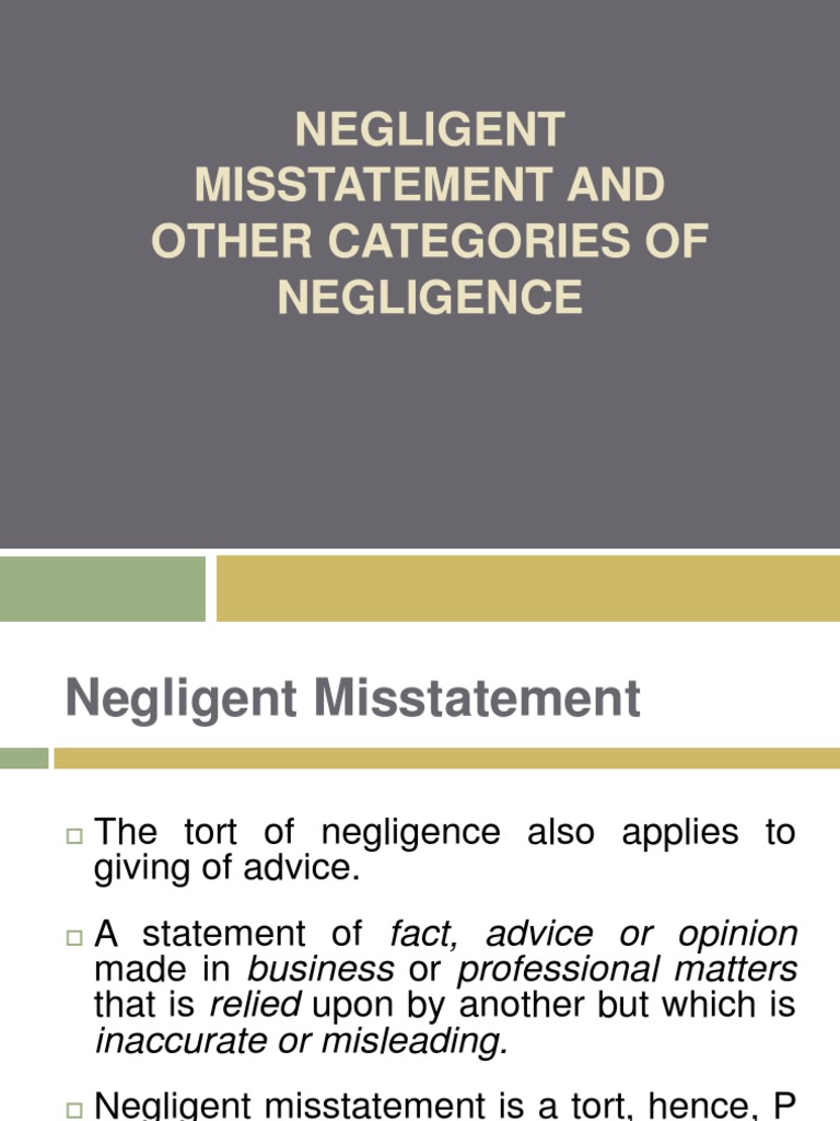 Negligent Misstatement and Other Categories of Negligence | PDF | Duty ...