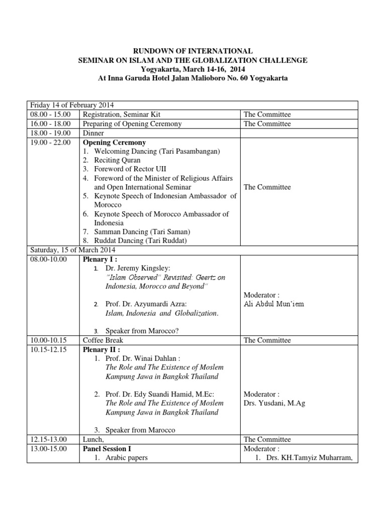 Rundown of International Seminar 1 | PDF