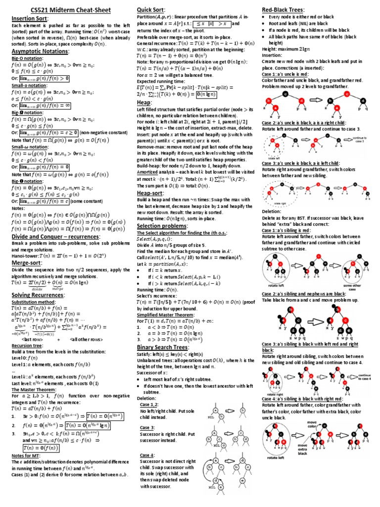 Cs521 Midterm Cheatsheet | PDF | Algorithms And Data Structures | Mathematical Concepts