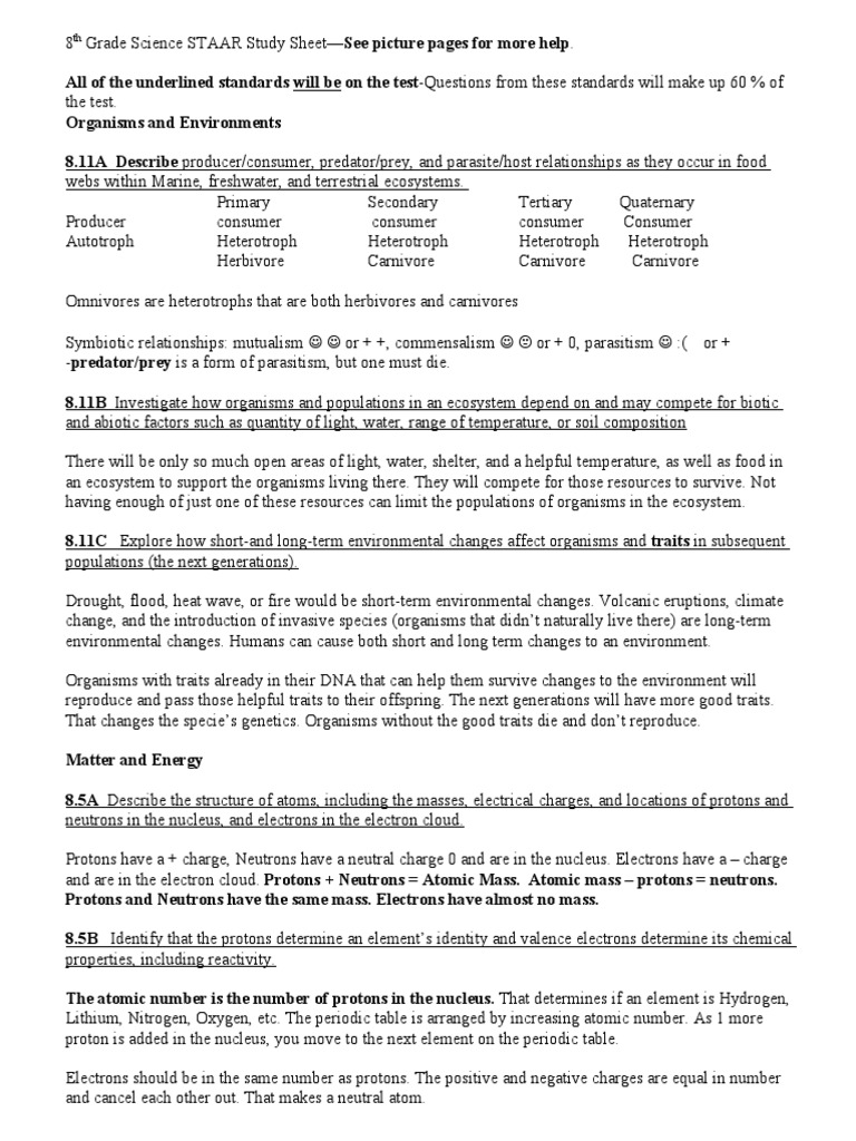 8th Grade Science STAAR Study Guide | PDF | Proton | Cell (Biology)