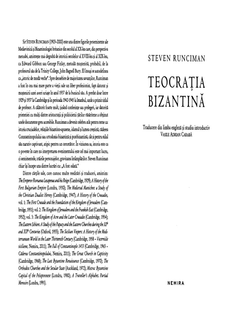 Steven RUNCIMAN, Teocratia Bizantina | PDF
