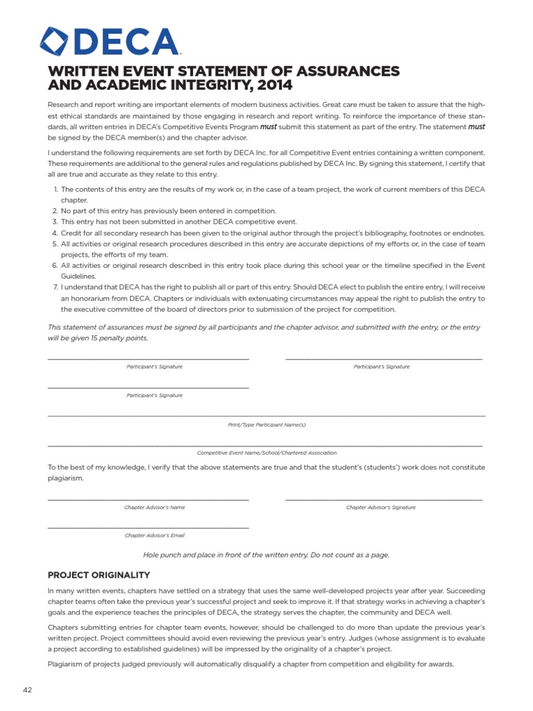 DECA Written Statement | PDF | Business | Further Education