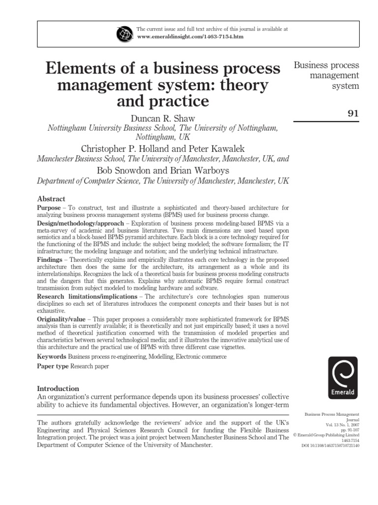 BPMS Architecture for Business Process Change | PDF | Business Process ...