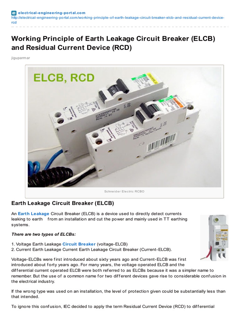 Working Principle of Earth Leakage Circuit Breaker ELCB and Residual ...