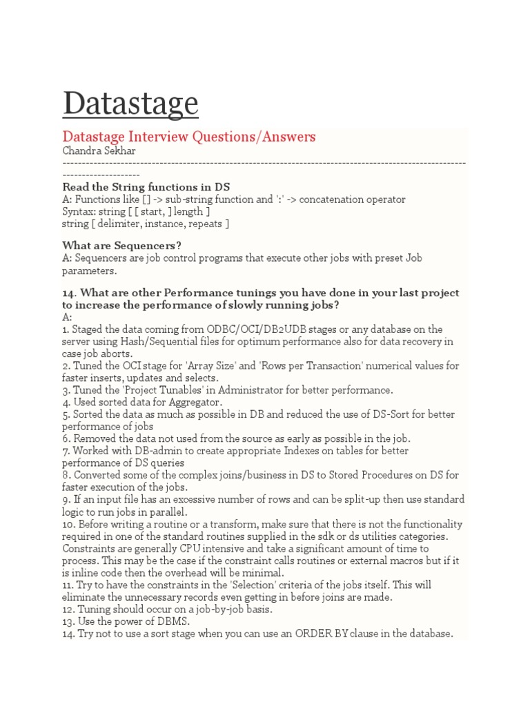 Datastage: Datastage Interview Questions/Answers | Download Free PDF | Command Line Interface ...
