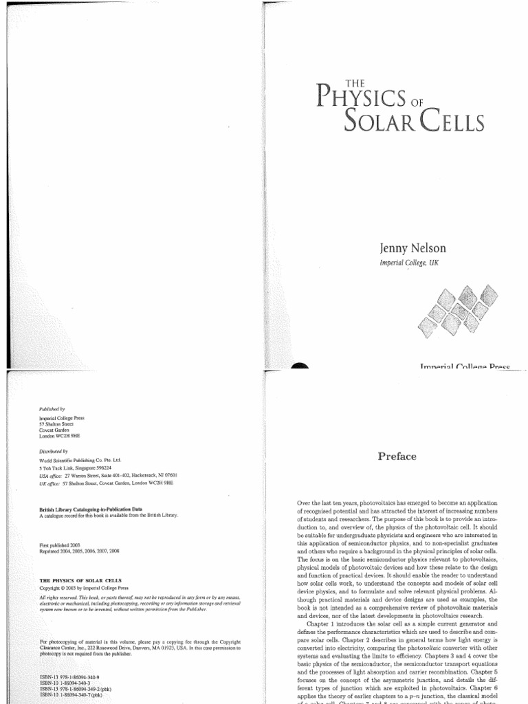 The Physics of Solar Cells - Nelson | PDF | Nature | Energy And Resource
