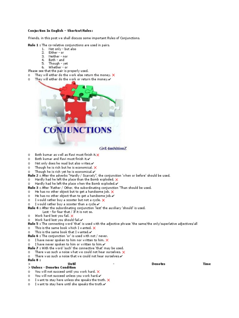 Conjunction Rules and Examples | PDF | Grammar | Syntactic Relationships