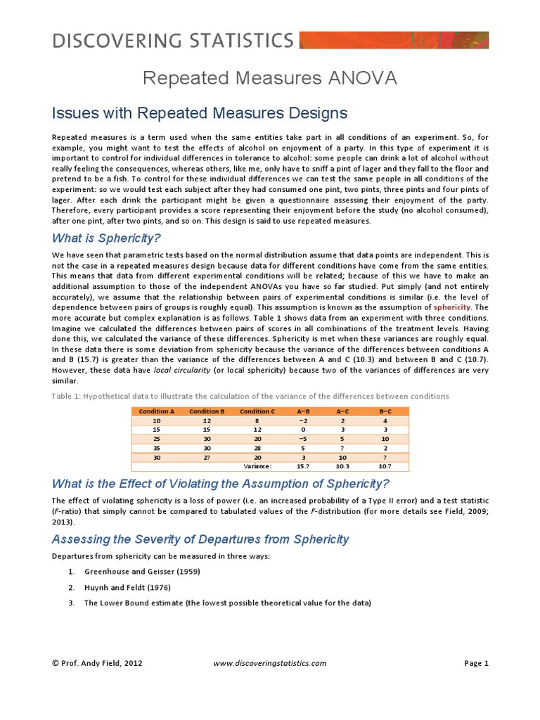 Repeated Measures | PDF | Statistical Hypothesis Testing | Analysis Of ...