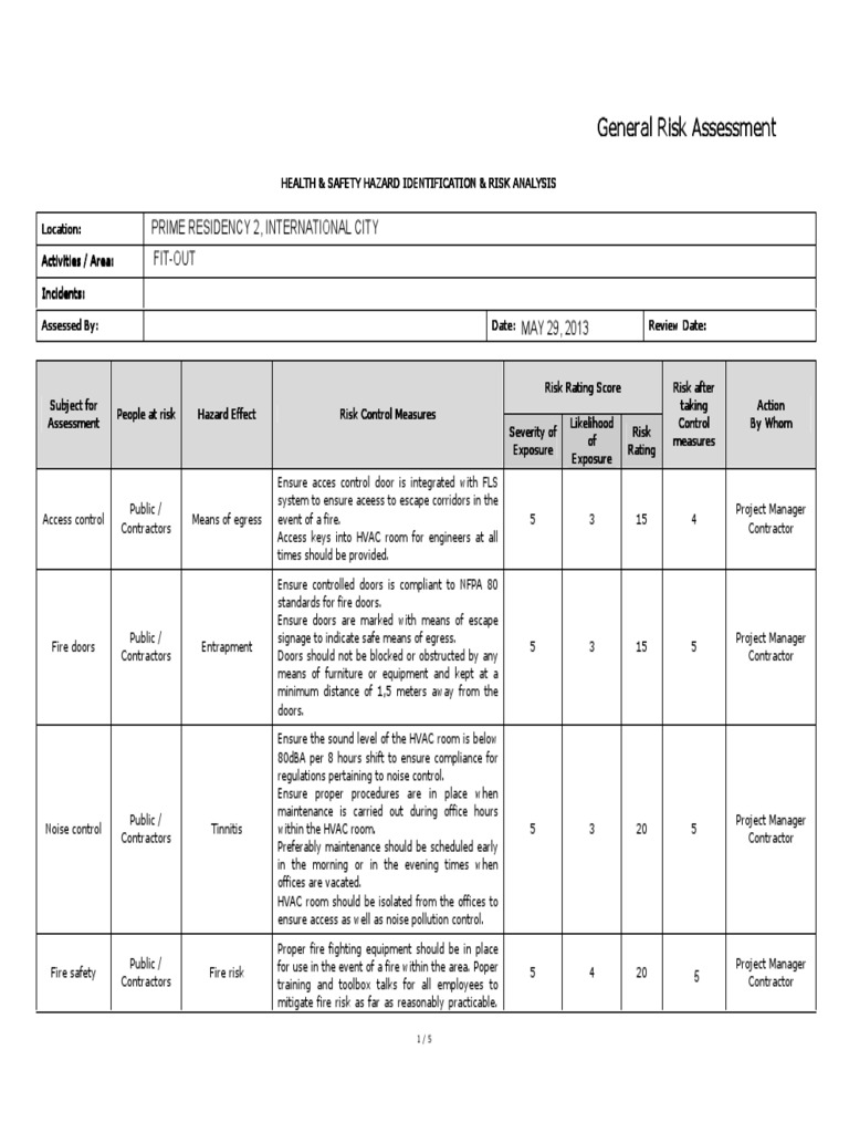 Risk Assessment Template For Fit-Out | PDF | Personal Protective ...