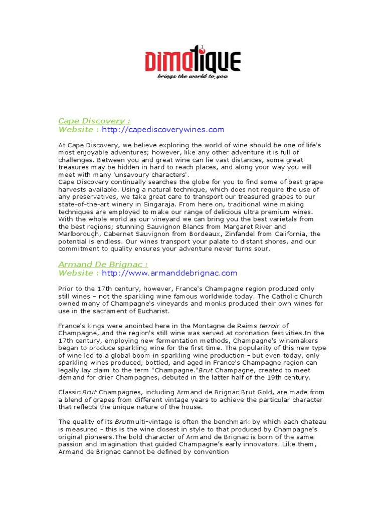 Dimatique Wines | PDF | Cooking, Food & Wine