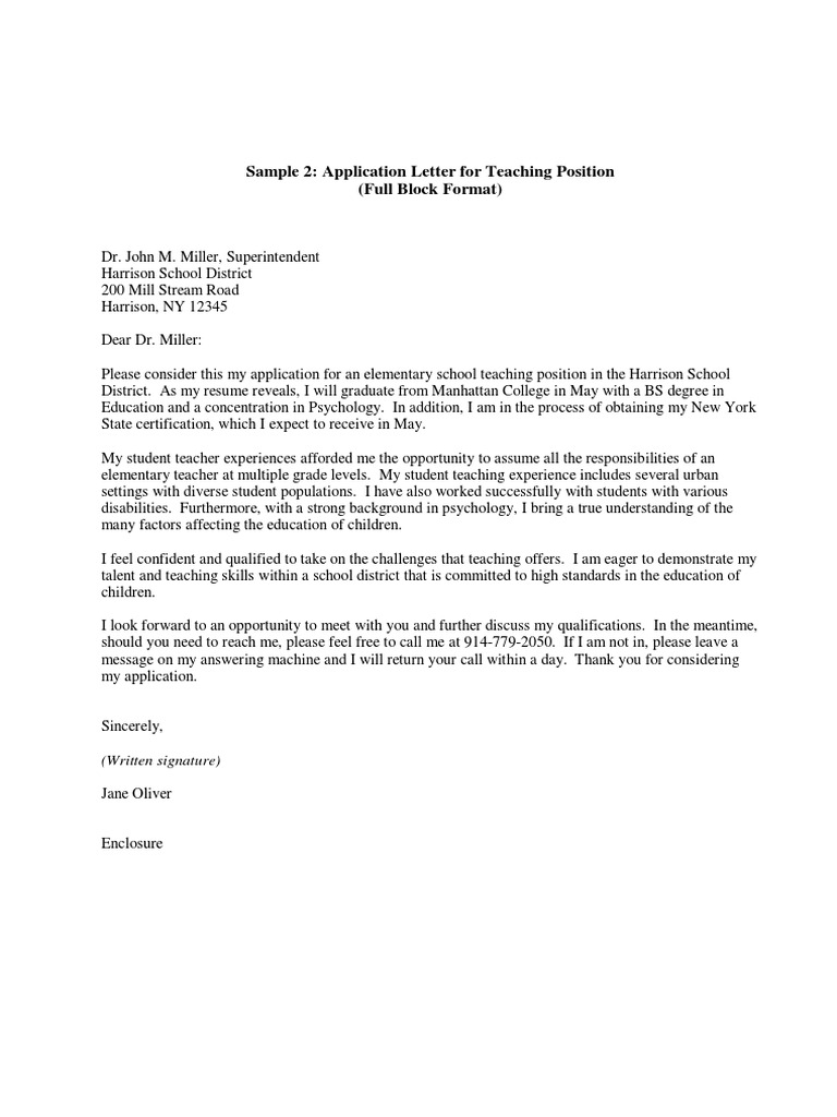Example of application letter for teacher store