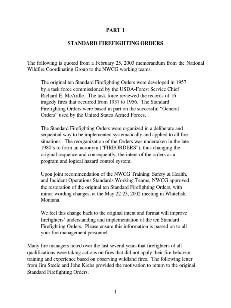 Standard Firefighting Orders | Firefighter | Firefighting