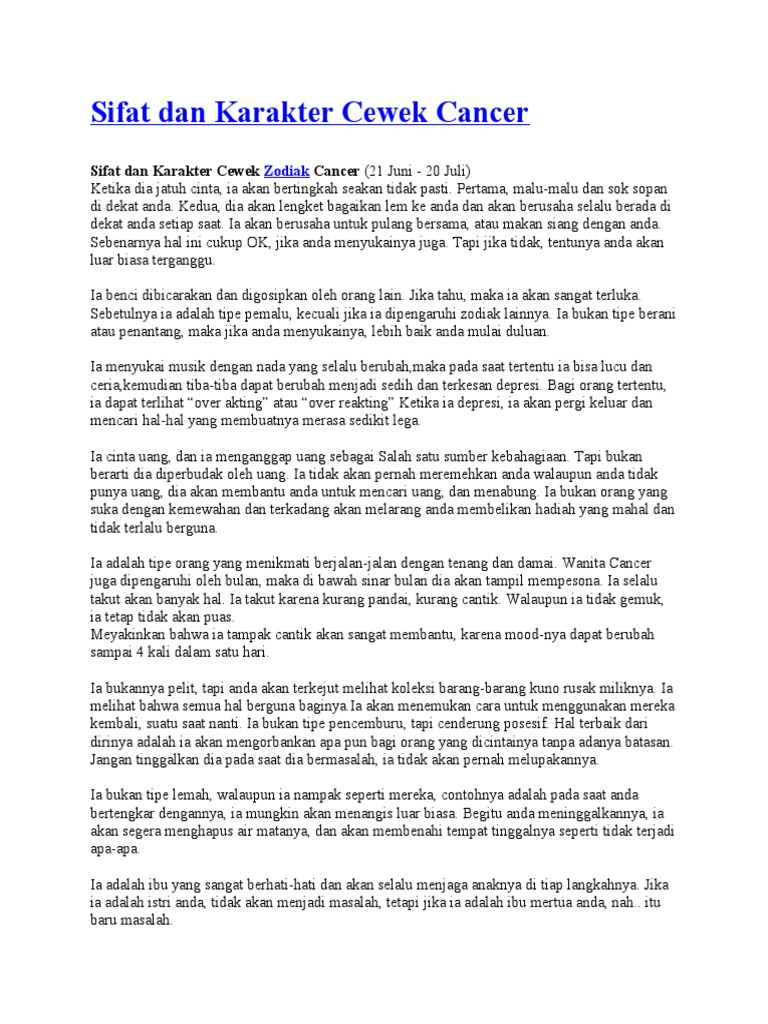 Sifat Dan Karakter Cewek Cancer | PDF
