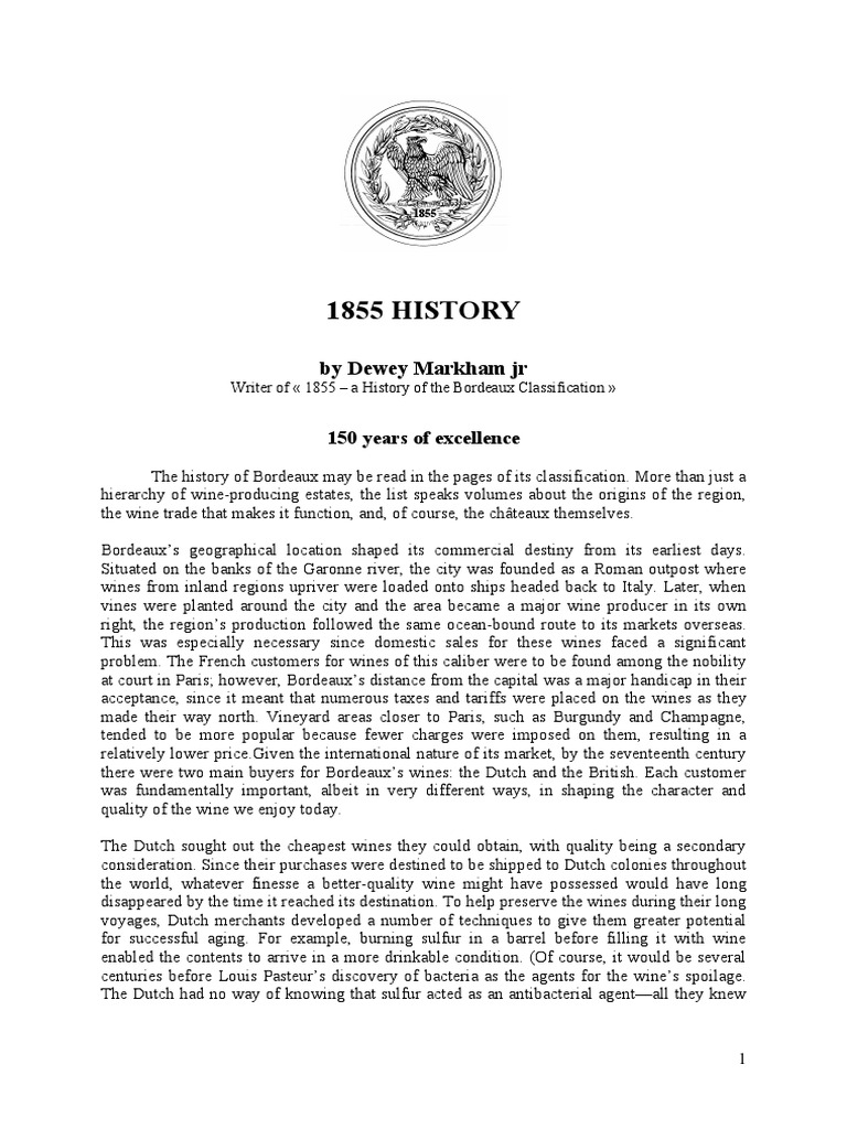 1855 - Bordeaux Classification Established Hierarchy of Vineyards | PDF ...