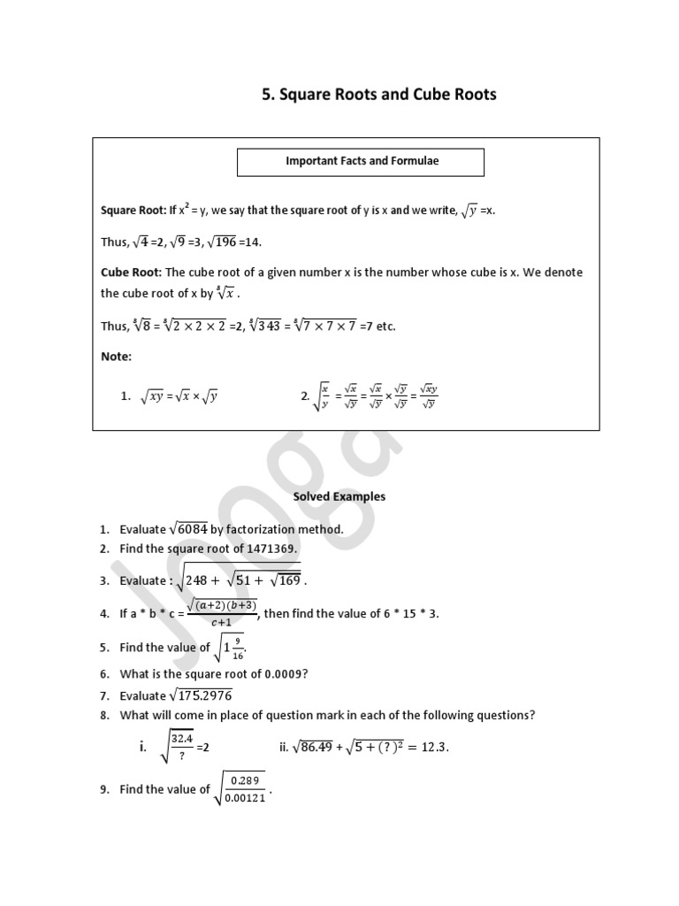 Square Roots and Cube Roots | PDF | Square Root | Mathematical Concepts
