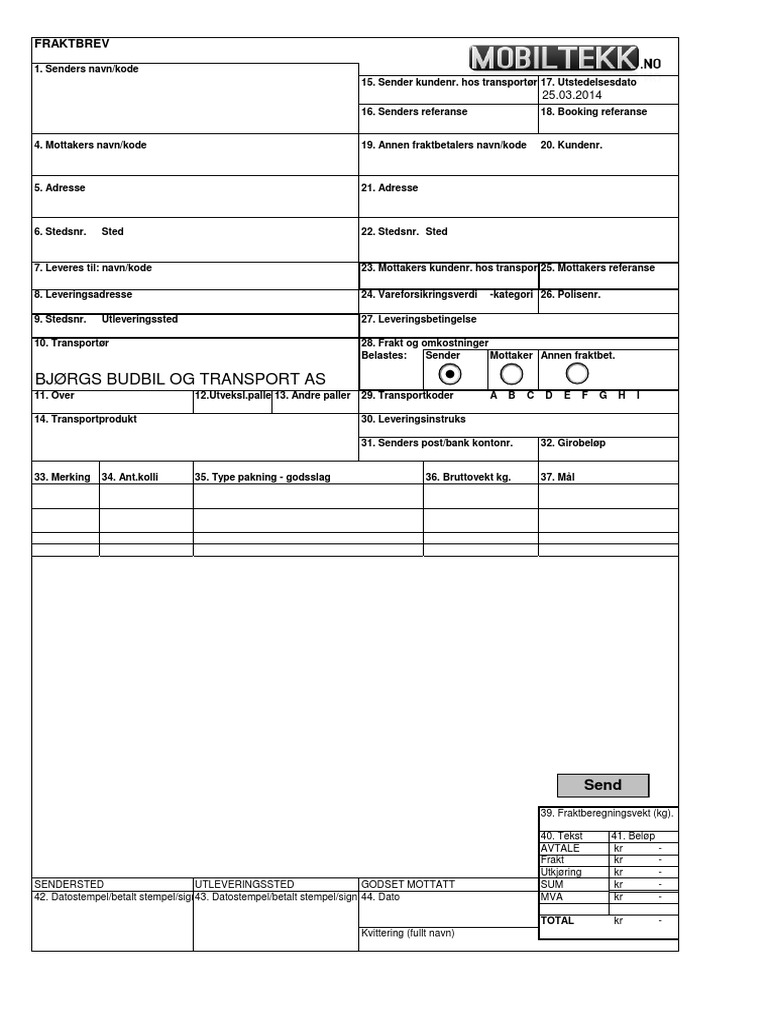 Fraktbrev-bjørgs-form | PDF