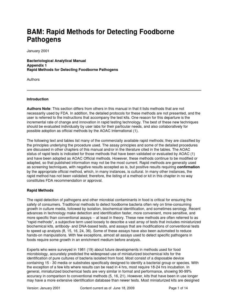 BAM: Rapid Methods For Detecting Foodborne Pathogens | PDF | Life ...