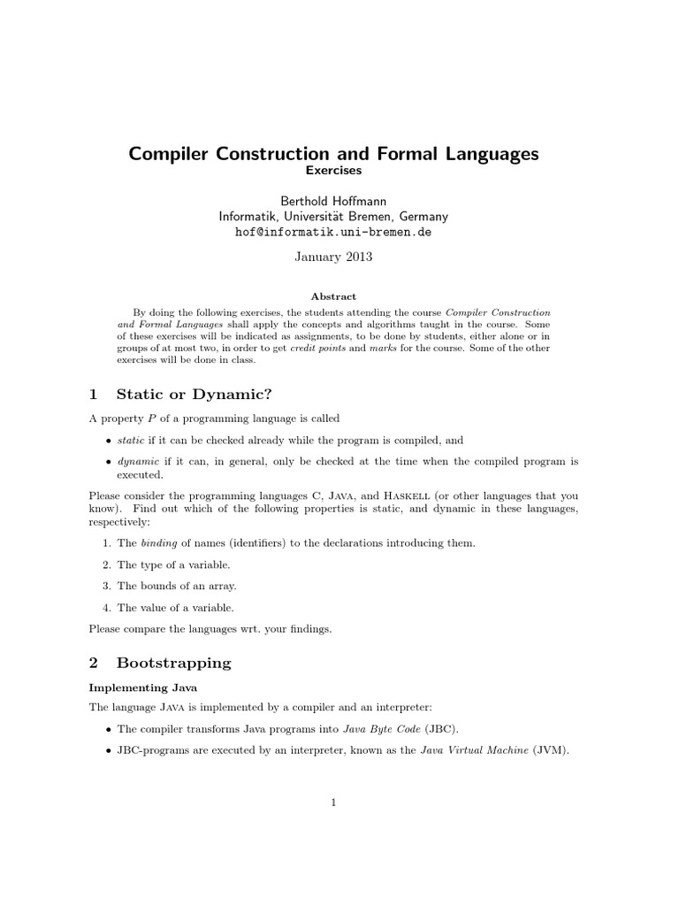 Compiler Construction and Formal Languages: 1 Static or Dynamic? | Download Free PDF ...