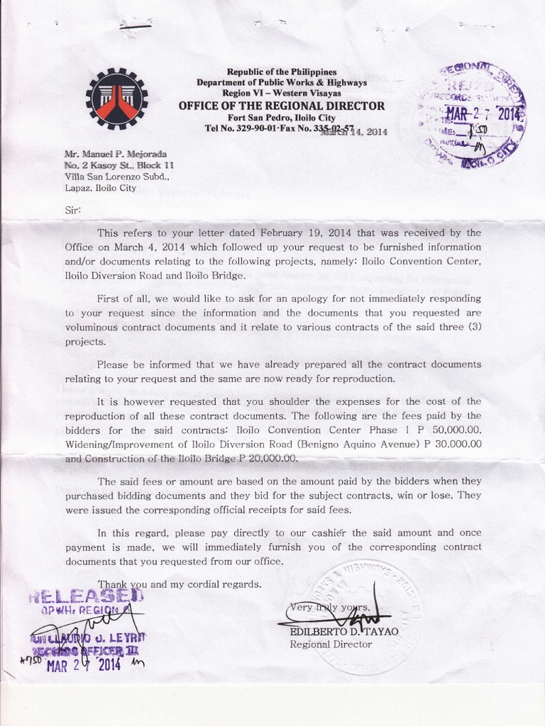 DPWH Regional Director Tayao Imposes Exorbitant Fees For Reproduction ...