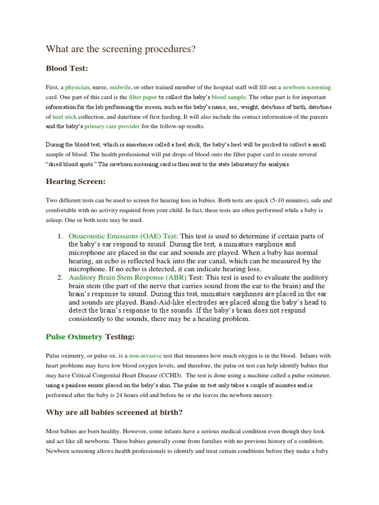 What Are The Screening Procedures | PDF | Infants | Screening (Medicine)